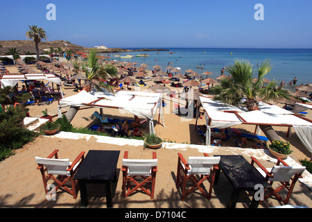 View of the sweeping beach at St Nicholas resort, South Zakynthos ...