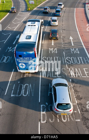 Vehicles on the access roads / ramps to the M4 motorway at junction 11 ...