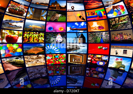 spherical room with a wall of tv screens and reflective floor Stock ...