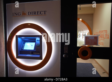Cagliari, Italy, illuminated branch of the bank ING Direct in Via ...