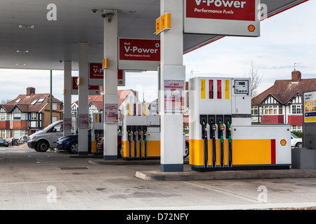Shell petrol pumps at garage forecourt, UK Stock Photo - Alamy