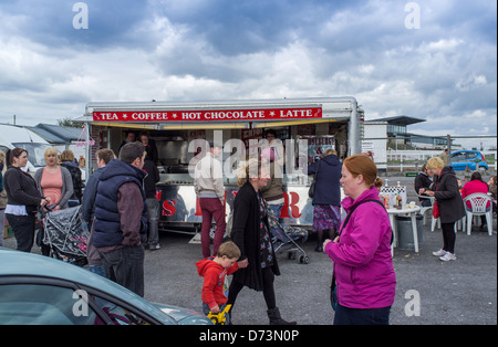 Customers at the car boot sale and open air market, Ayr Racecourse, Ayr ...