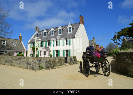 Tourists on horse-drawn carriage ride, Greater Sark, Sark, Bailiwick of ...