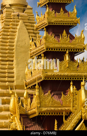 Shwe Zigon Paya, golden temple near Bagan, Myanmar, Asia Stock Photo ...