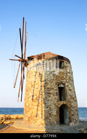 Ancient Greek windmill by the Aegean sea on the island of Lesvos Stock ...