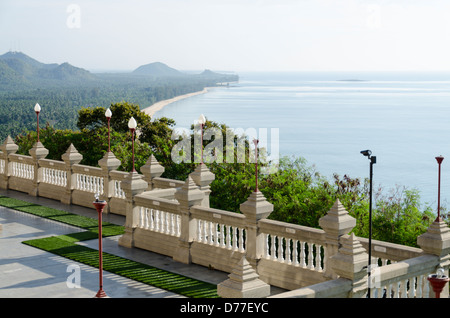 Large marble terrace of palatial Wat Tang Sai on top of Khao Tong Chai ...