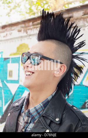 Young man with a punk hairstyle, mohawk, mohican, Wave Gothic Treffen ...