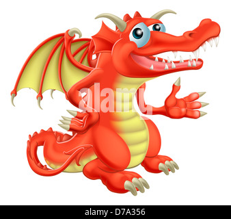 Cartoon illustration of a friendly Red Dragon smiling and waving Stock ...