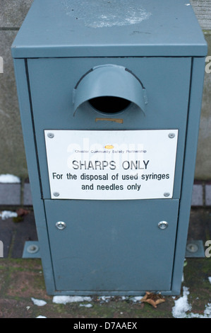Sharps Only Disposal used syringes and needles bin Stock Photo - Alamy