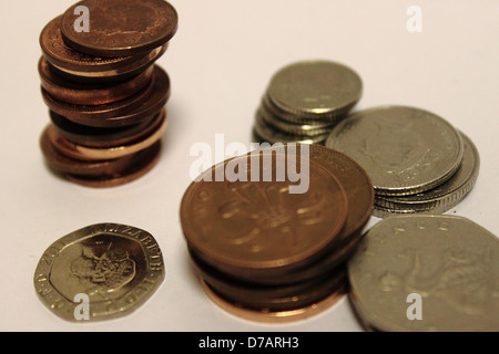 Coins sorted into stacks of 1p, 2p, 5p, 10p, 20p and 50p Stock Photo ...