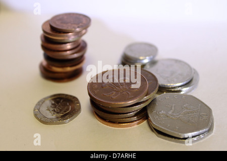 Coins sorted into stacks of 1p, 2p, 5p, 10p, 20p and 50p Stock Photo ...