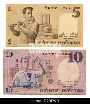Two sides an Israeli 1 Lira money note printed in 1958. Israeli lira ...
