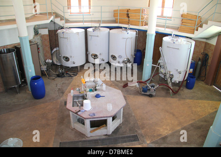 Wine making machinery at the winery of Kibbutz Neot Smadar in the ...