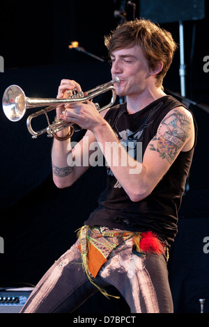 Alex Nauth of Foxy Shazam performs on day one of Riot Fest on Friday ...