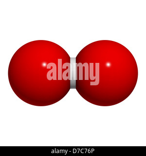 Elemental oxygen (O2), molecular model. Atoms are represented as ...