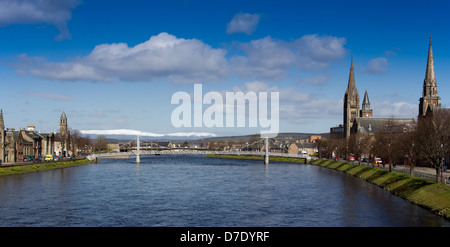 Inverness City Centre with the Castle and buildings reflected in the ...