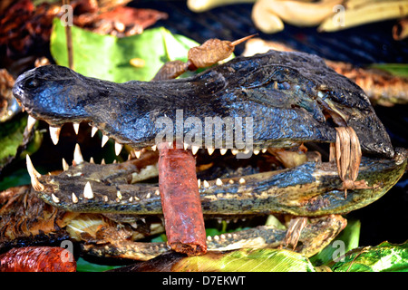 a Cayman head served as street food on a market in the Amazon ...