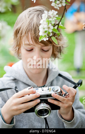 Photo portrait man wearing funny sweater hanging xmas wreath staring ...