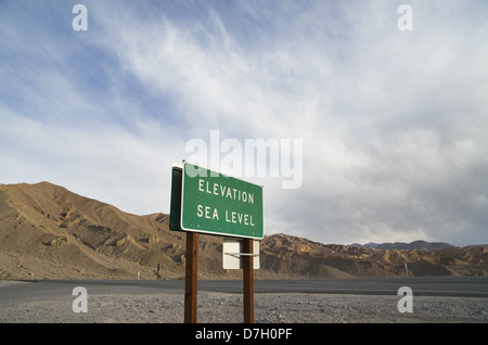 "Elevation Sea Level" road sign in Furnace Creek, Death Valley National ...