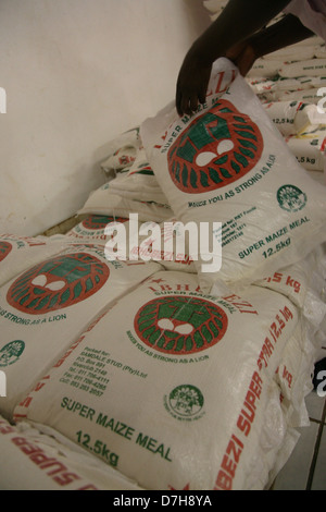 12.5Kg bags of maize meal for sale in a general dealer shop Stock Photo ...
