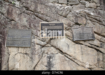 Peru Machupicchu Machu Picchu script plate sign label plaque entrance ...