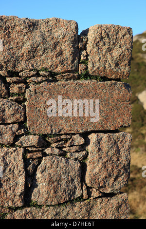 Corner of a dry stone wall in a North Devon field with views of ...