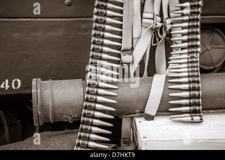 Bandoleer of machine gun Bullets draped over Bazooka (re-enactment ...