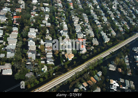 Aerial view of massive flooding and destruction caused by Hurricane ...