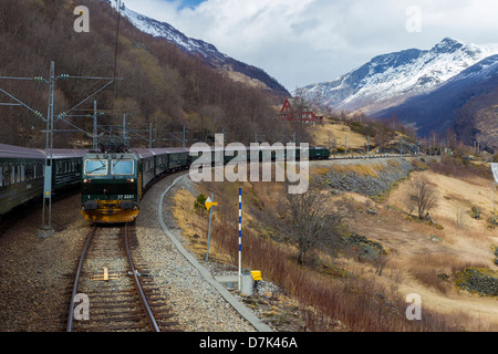 Flam railway up in the mountains. Flam Norway Stock Photo - Alamy