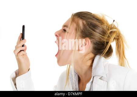 Young Business Woman Yelling Stock Photo - Alamy