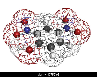 2,4-Dinitrophenol (DNP), molecular model. Atoms are represented as ...
