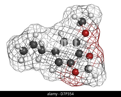 myristicin nutmeg psychoactive component, molecular model. Atoms are ...