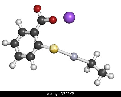 Thiomersal (thimerosal) vaccine preservative, molecular model. Atoms ...