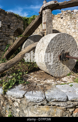An old and ruined olive press at Trachila in the outer Mani Messinia ...