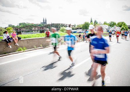 Prague Marathon, runners under the Vyšehrad castle Stock Photo - Alamy