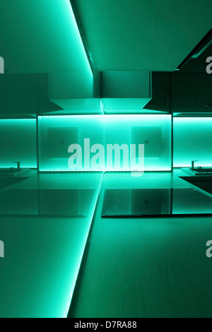 modern luxury kitchen with turquoise led lighting Stock Photo - Alamy