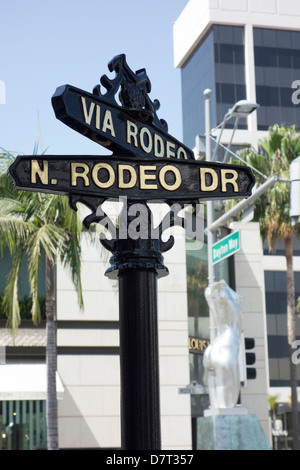 Rodeo Drive street sign in Beverly Hills, California with palm trees in ...
