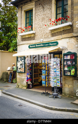 France, Normandy, signs of store and restaurants for tourists in the ...