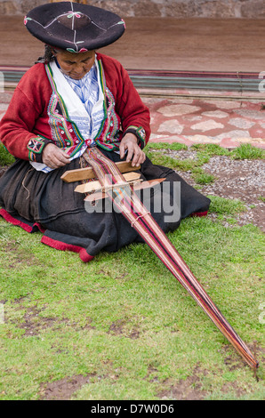 Inca woman using backstrap loom, Chinchero, Peru, South America Stock ...