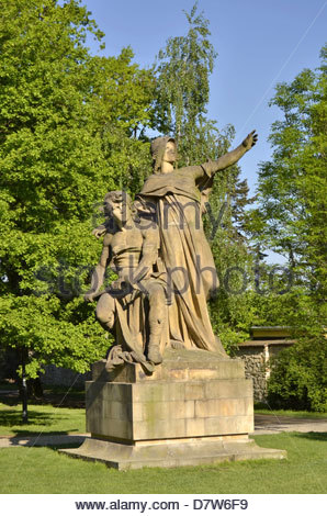 Statue of Premysl and Princess Libuse Vysehrad Castle Prague Czech ...