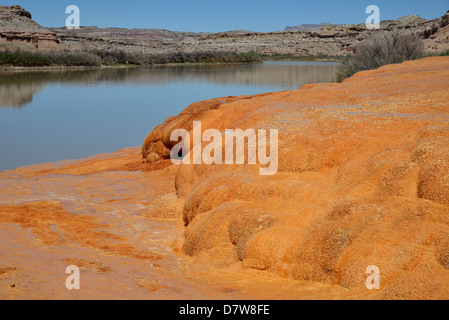 Bright orange travertine deposits at the Crystal Geyser. Green River ...