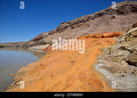 Bright orange travertine deposits at the Crystal Geyser. Green River ...