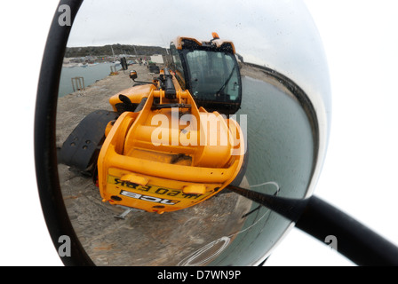 JCB rear view mirror reflection Stock Photo - Alamy