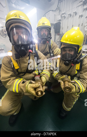 Ships Damage Control Exercise onboard Royal Navy Type 45 destroyer HMS ...