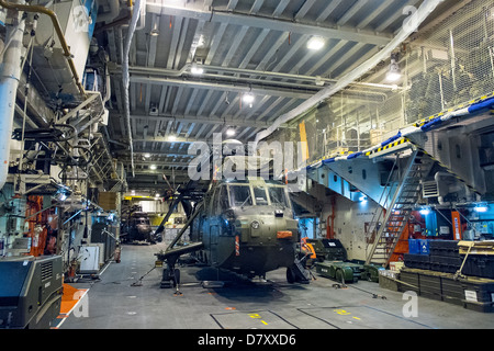 Main Aircraft Hangar onboard Royal Navy Aircraft Carrier HMS ...