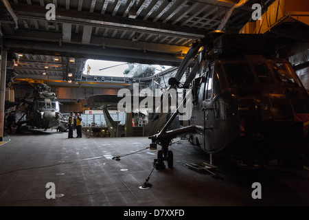 Main Aircraft Hangar onboard Royal Navy Aircraft Carrier HMS ...