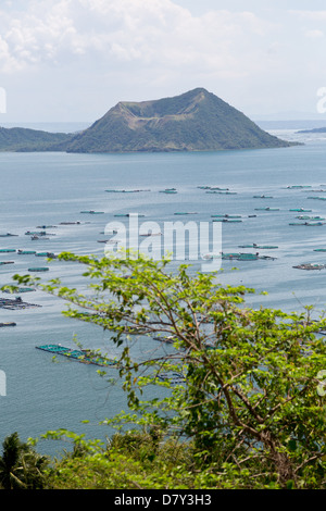 A landscape view of Taal Volcano in the Philippines with sunset in the ...