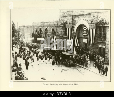 A photograph showing large crowds gathered for the Holy Fire ceremony ...