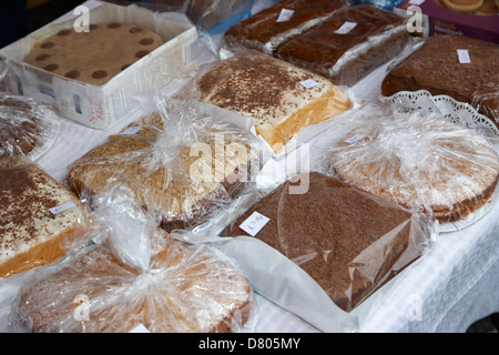 Home made cakes for sale in a French patisserie in the town of Ceret ...