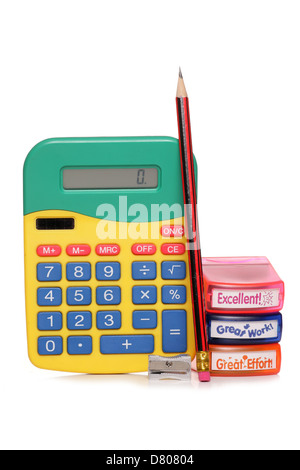 calculator and pencil studio cut out Stock Photo - Alamy